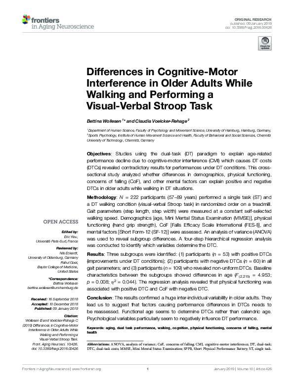 (PDF) Differences in Cognitive-Motor Interference in Older Adults While Walking and Performing a ...