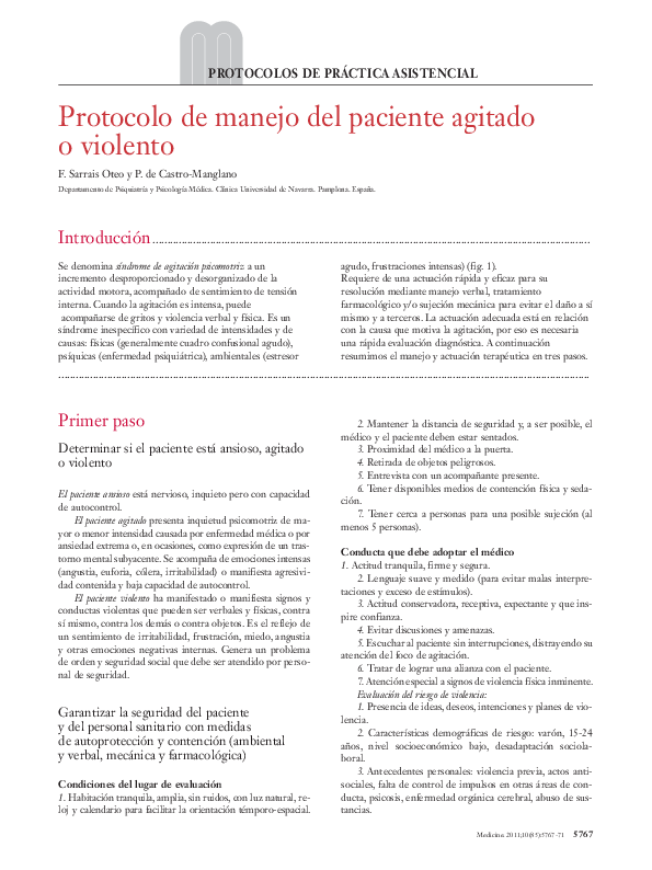 (PDF) Protocolo de manejo del paciente agitado o violento