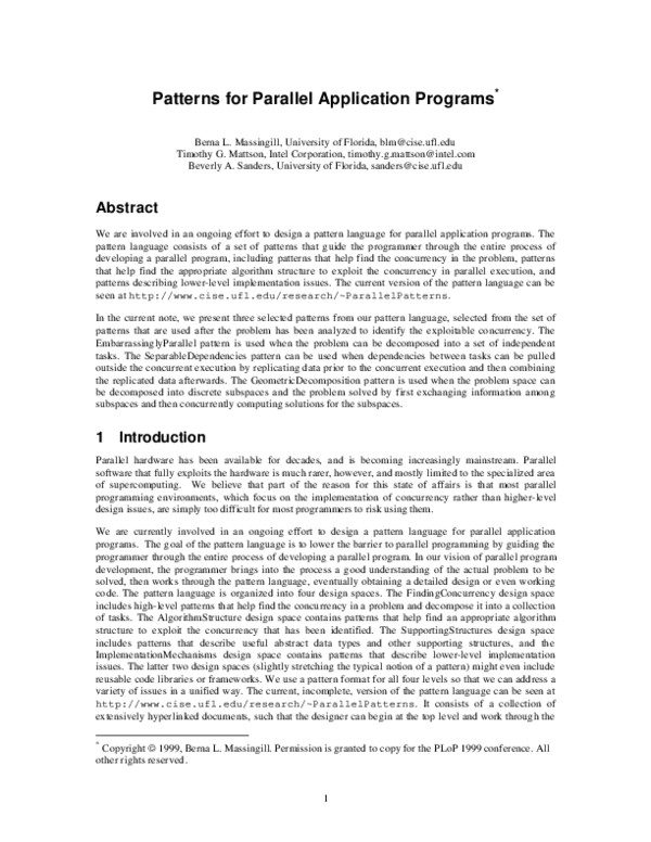 (PDF) Patterns for parallel application programs
