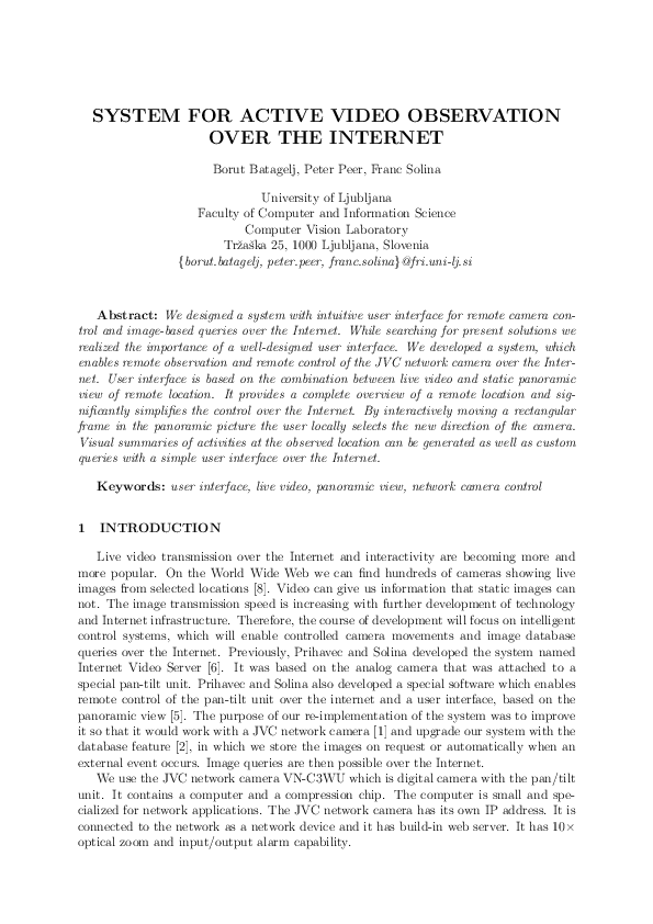 (PDF) System for active video observation over the Internet | Franc ...