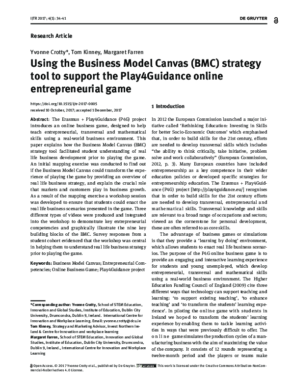 (PDF) Using the Business Model Canvas (BMC) strategy tool to support ...