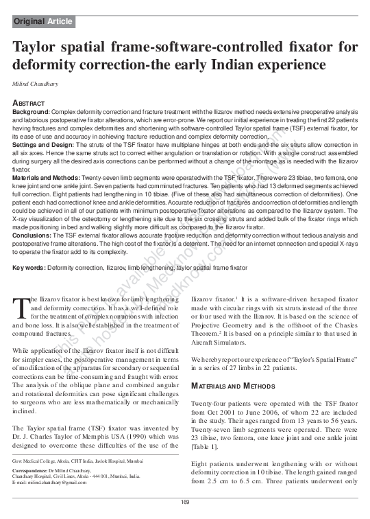 (PDF) Taylor spatial frame-software-controlled fixator for deformity ...
