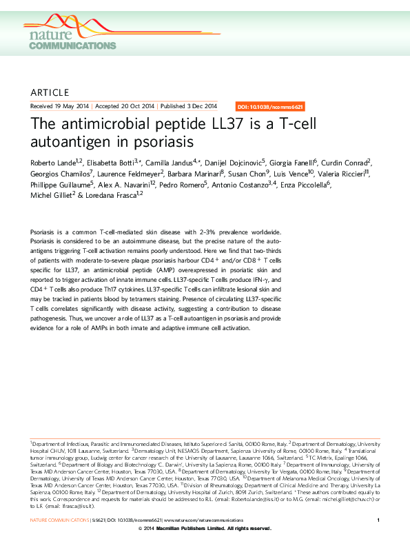 (PDF) The antimicrobial peptide LL37 is a T-cell autoantigen in psoriasis