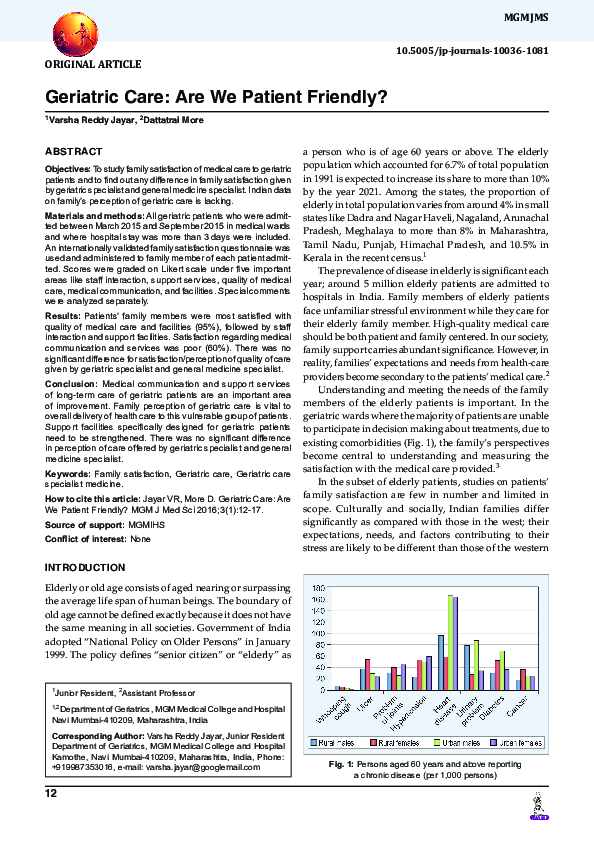 (PDF) Geriatric Care: Are We Patient Friendly?