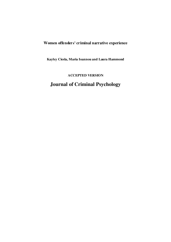 (PDF) Women Offenders’ Criminal Narrative Experience