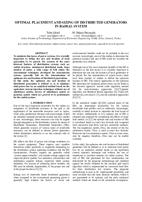 (PDF) Optimal placement and sizing of distributed generation on radial feeder with different ...