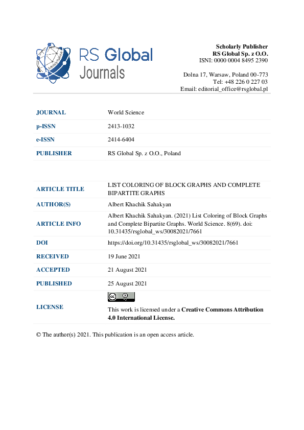 (PDF) List Coloring of Block Graphs and Complete Bipartite Graphs