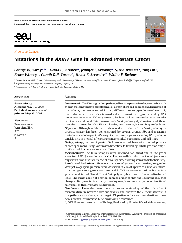 (PDF) Mutations in the AXIN1 Gene in Advanced Prostate Cancer | Bruce ...