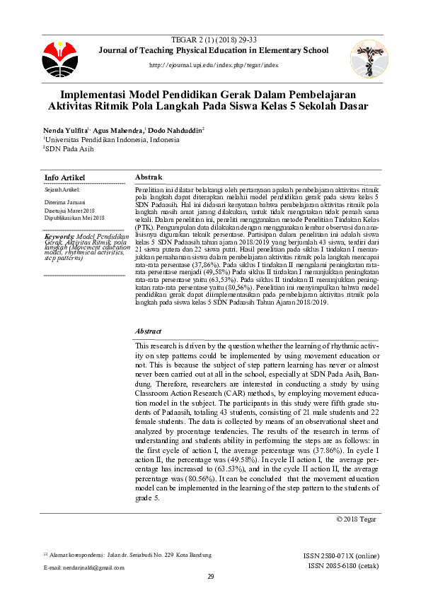 (PDF) Implementasi Model Pendidikan Gerak Dalam Pembelajaran Aktivitas ...