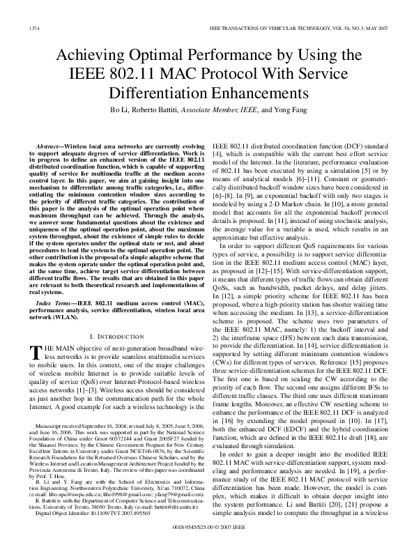 Pdf Achieving Optimal Performance By Using The Ieee 80211 Mac Protocol With Service