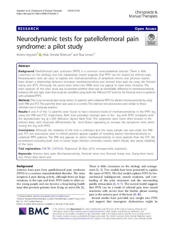 (PDF) Neurodynamic tests for patellofemoral pain syndrome: a pilot study