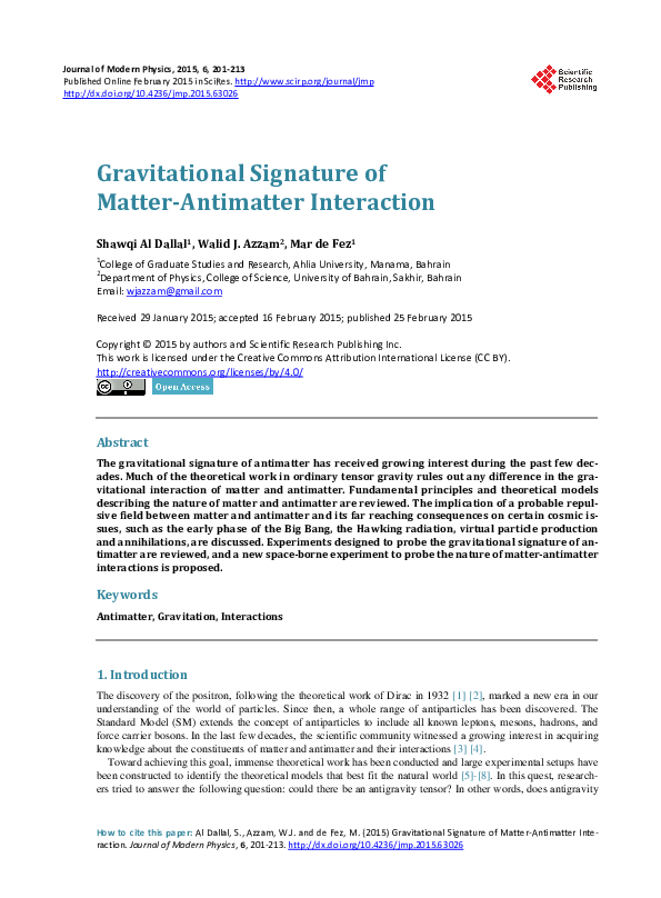 (PDF) Gravitational Signature of Matter-Antimatter Interaction