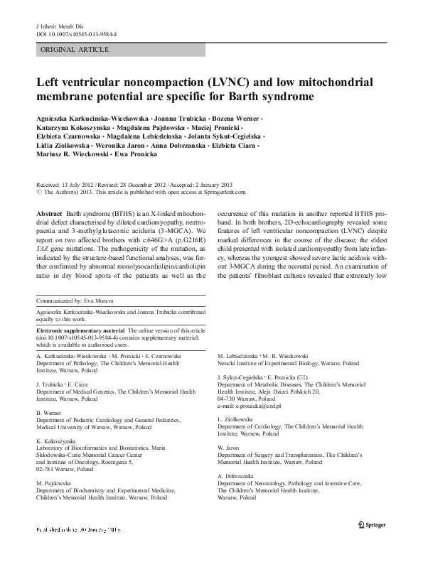 (PDF) Left ventricular noncompaction (LVNC) and low mitochondrial membrane potential are ...