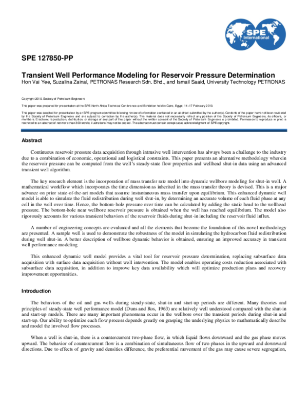 (PDF) Transient Well Performance Modeling for Reservoir Pressure ...