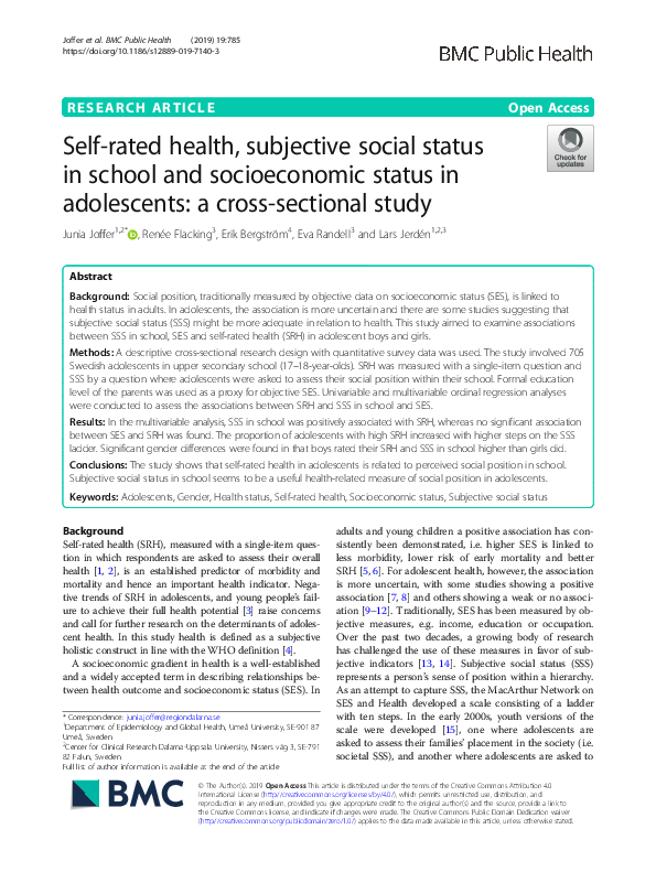 (PDF) Self-rated health, subjective social status in school and ...