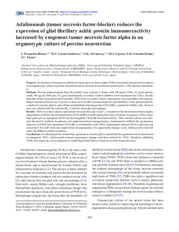 (PDF) Adalimumab (tumor necrosis factor-blocker) reduces the expression of glial fibrillary ...