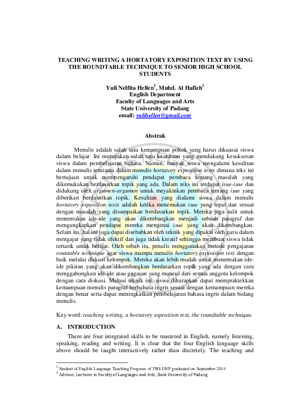 (PDF) Teaching Writing a Hortatory Exposition Text by Using the Roundtable Technique to Senior ...