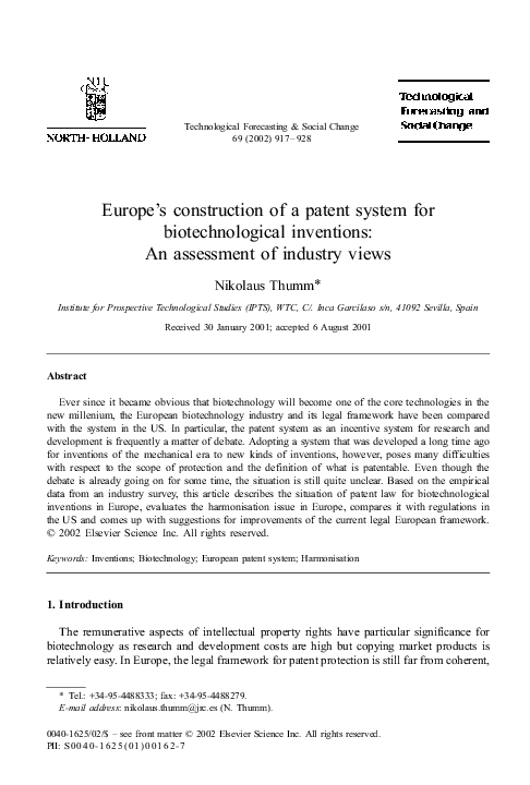 (PDF) Europe's construction of a patent system for biotechnological ...
