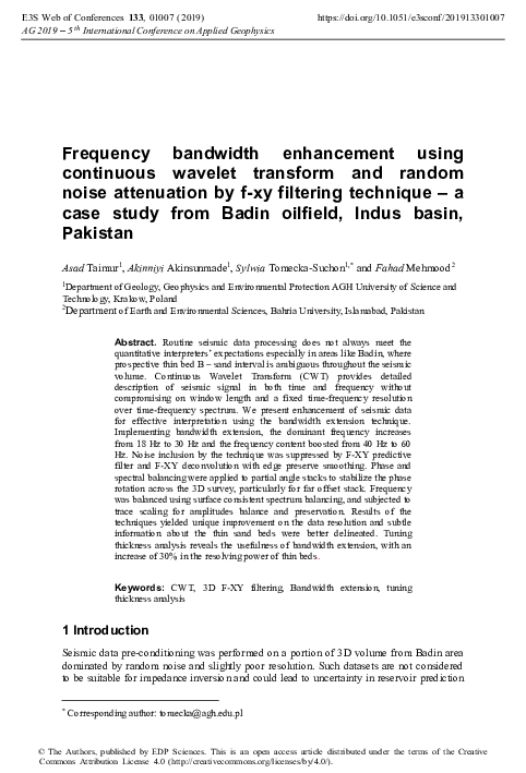 Pdf Frequency Bandwidth Enhancement Using Continuous Wavelet Transform And Random Noise