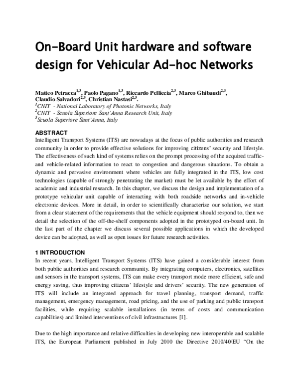 (PDF) On-Board Unit Hardware and Software Design for Vehicular Ad-Hoc ...