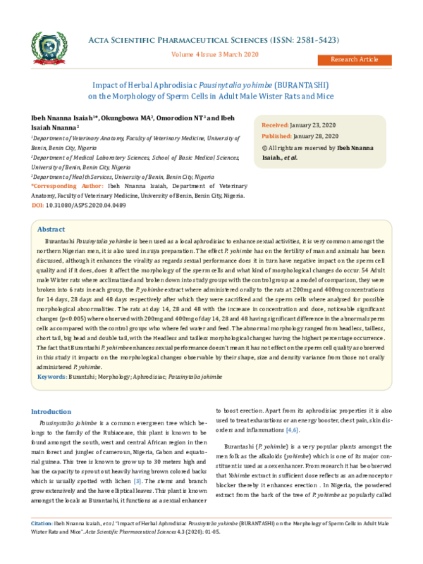 (PDF) Impact of Herbal Aphrodisiac Pausinytalia yohimbe (BURANTASHI) on ...