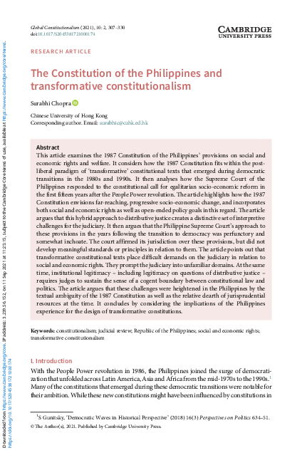 (PDF) The Constitution of the Philippines and transformative ...