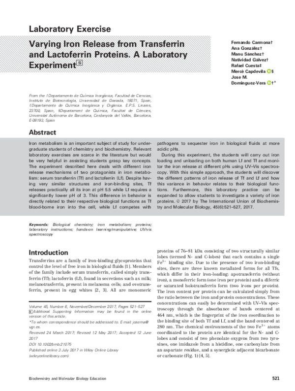 (PDF) Varying iron release from transferrin and lactoferrin proteins. A ...