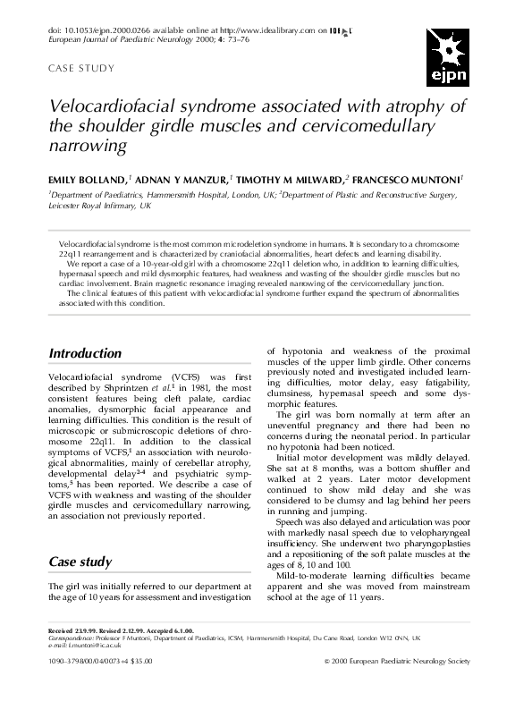 (PDF) Velocardiofacial syndrome associated with atrophy of the shoulder ...