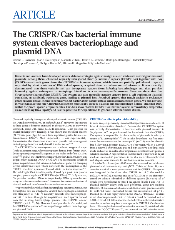 (PDF) The CRISPR/Cas bacterial immune system cleaves bacteriophage and ...