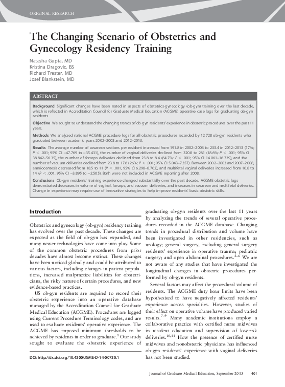 (PDF) The Changing Scenario of Obstetrics and Gynecology Residency Training