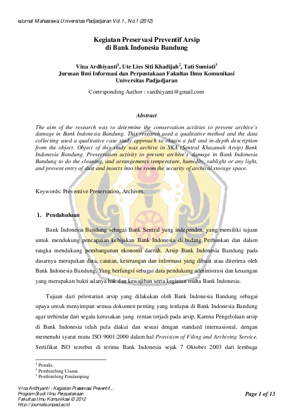 (PDF) Kegiatan Preservasi Preventif Arsip di Bank Indonesia Bandung