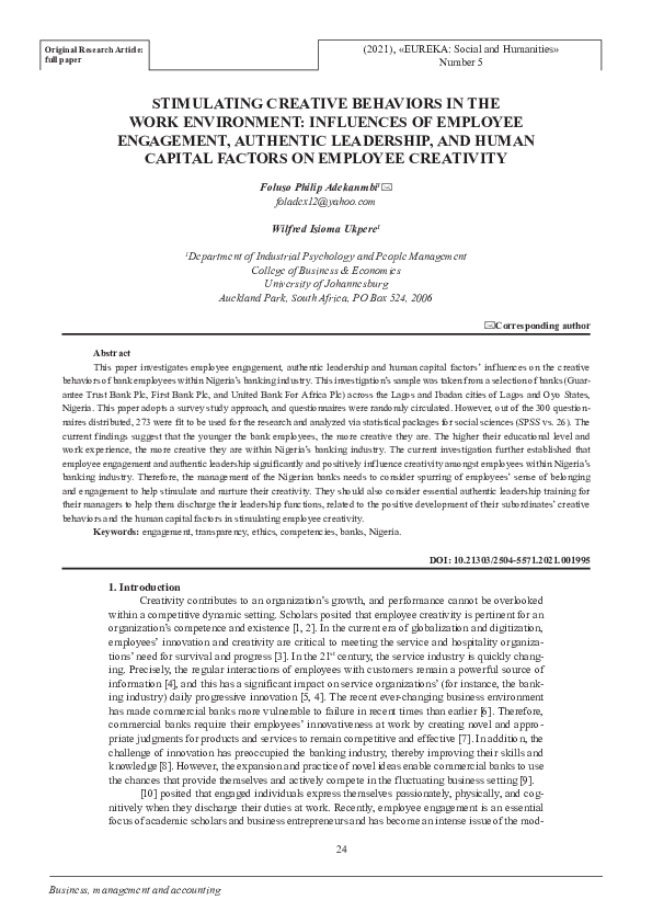 (PDF) STIMULATING CREATIVE BEHAVIORS IN THE WORK ENVIRONMENT ...