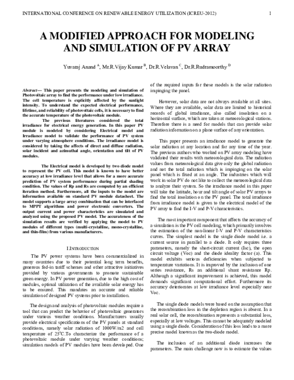 (PDF) A Modified Approach for Modeling and Simulation of PV Array (PDF) A Modified Approach for Modeling and Simulation of PV Array