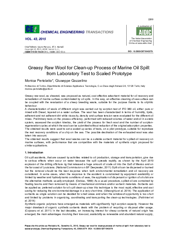 (PDF) Greasy Raw Wool for Clean-up Process of Marine Oil Spill: from ...