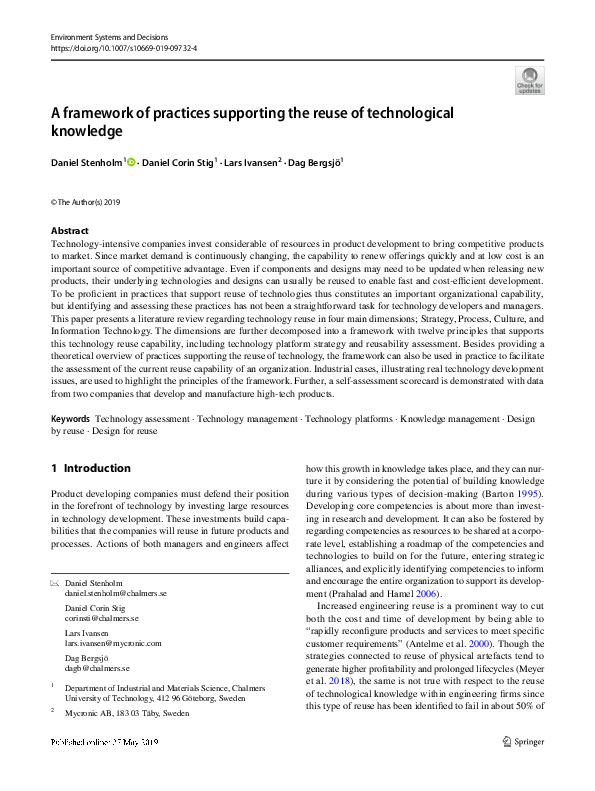 (PDF) A framework of practices supporting the reuse of technological knowledge