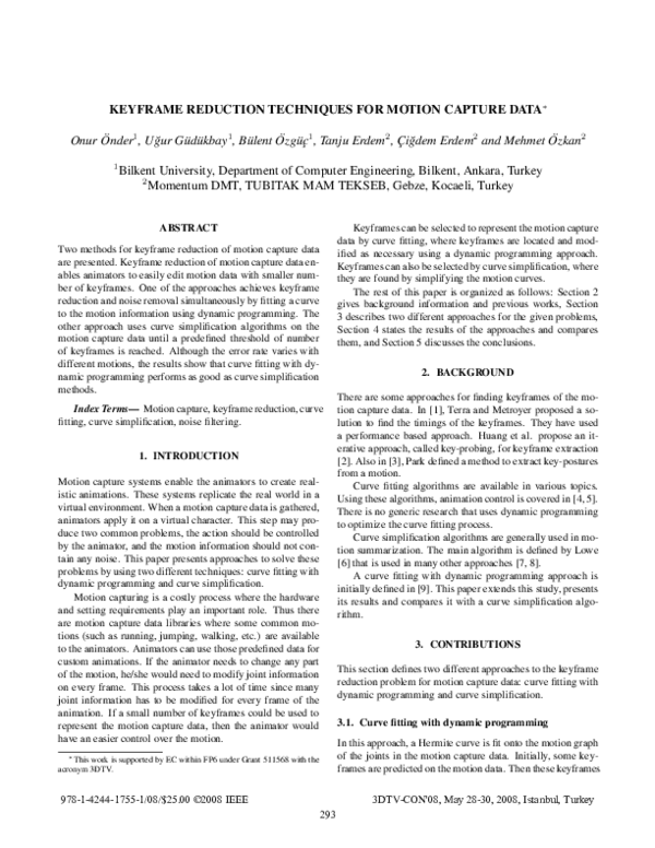 (PDF) Keyframe Reduction Techniques for Motion Capture Data