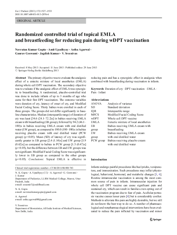 (PDF) Randomized controlled trial of topical EMLA and vapocoolant spray ...