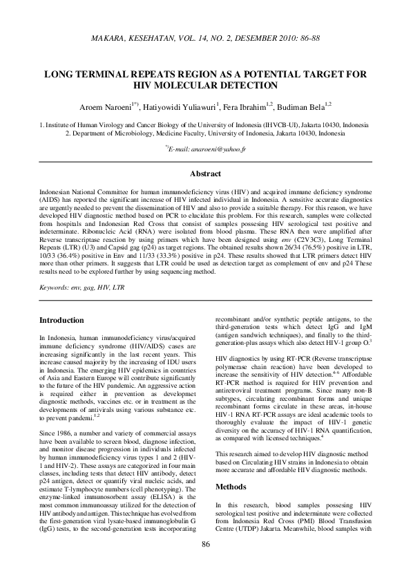 (PDF) Long Terminal Repeats Region as a Potential Target for HIV ...