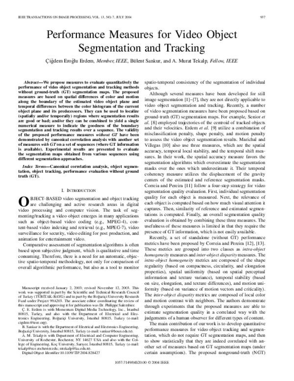 Pdf Performance Measures For Video Object Segmentation And Tracking