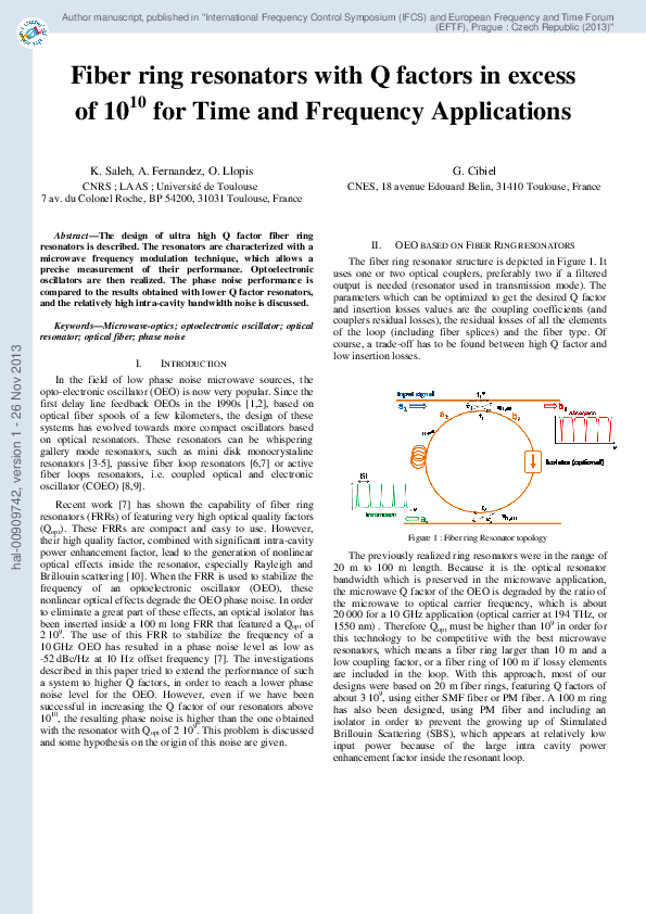 (PDF) Fiber ring resonators with Q factors in excess of 10 10 for time ...