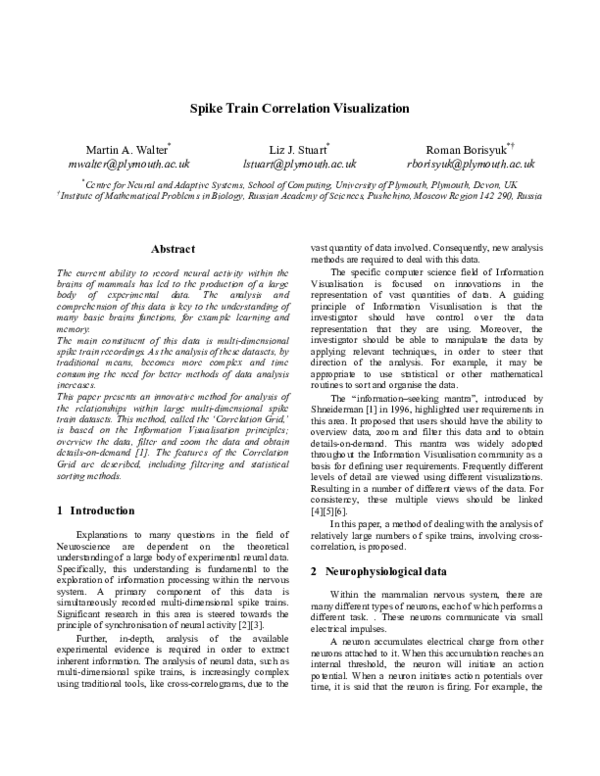 (PDF) Spike train correlation visualization | L. Stuart - Academia.edu