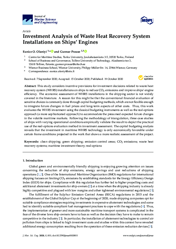 (PDF) Investment Analysis of Waste Heat Recovery System Installations ...