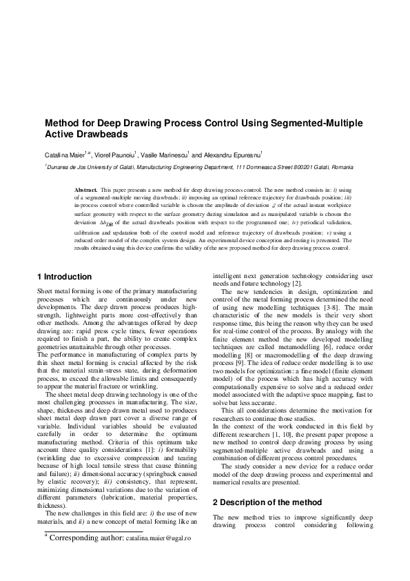 (PDF) Method for Deep Drawing Process Control Using Segmented-Multiple ...