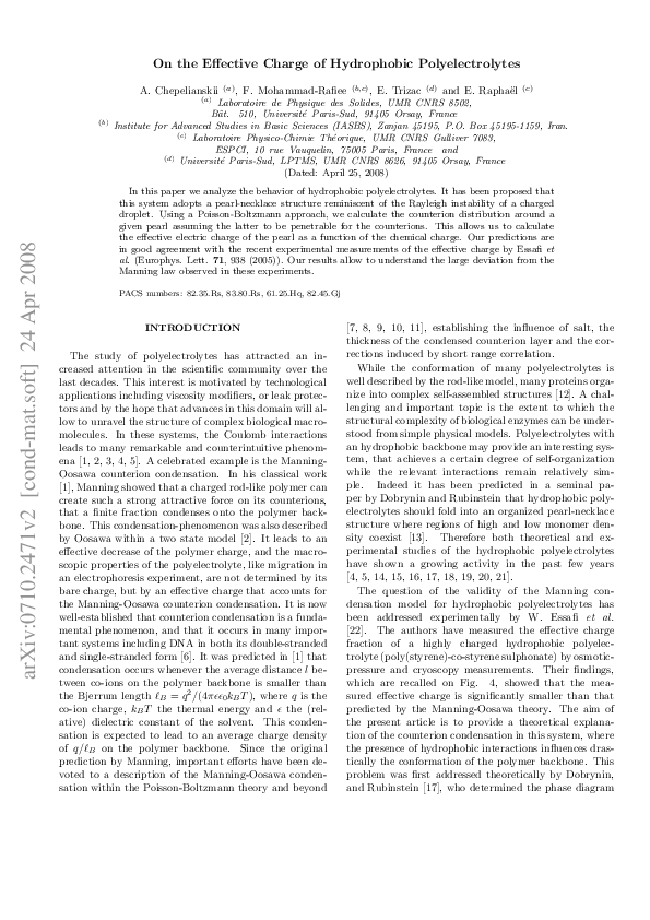(PDF) On the Effective Charge of Hydrophobic Polyelectrolytes ...