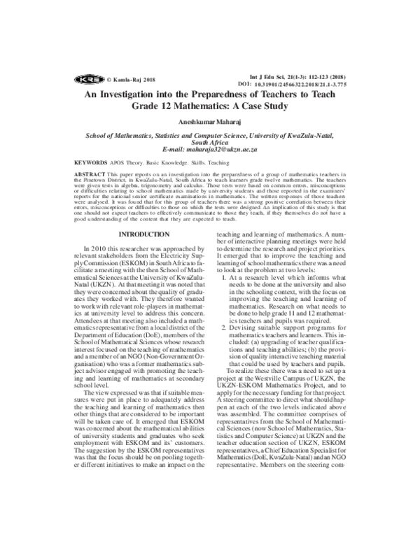 (PDF) An Investigation into the Preparedness of Teachers to Teach Grade ...