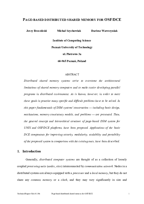 (PDF) Page-based Distributed Shared Memory for OSF/DCE