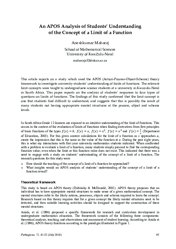 (PDF) An APOS Analysis of students’ understanding of the concept of a ...