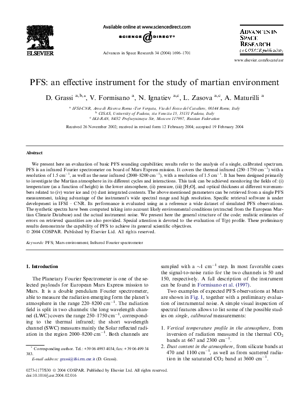 (PDF) PFS: an effective instrument for the study of martian environment