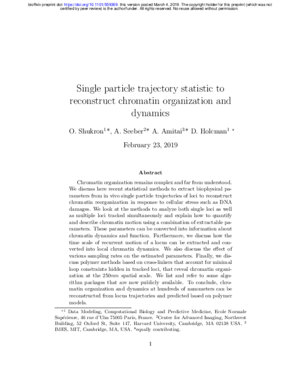 (PDF) Single particle trajectory statistic to reconstruct chromatin ...