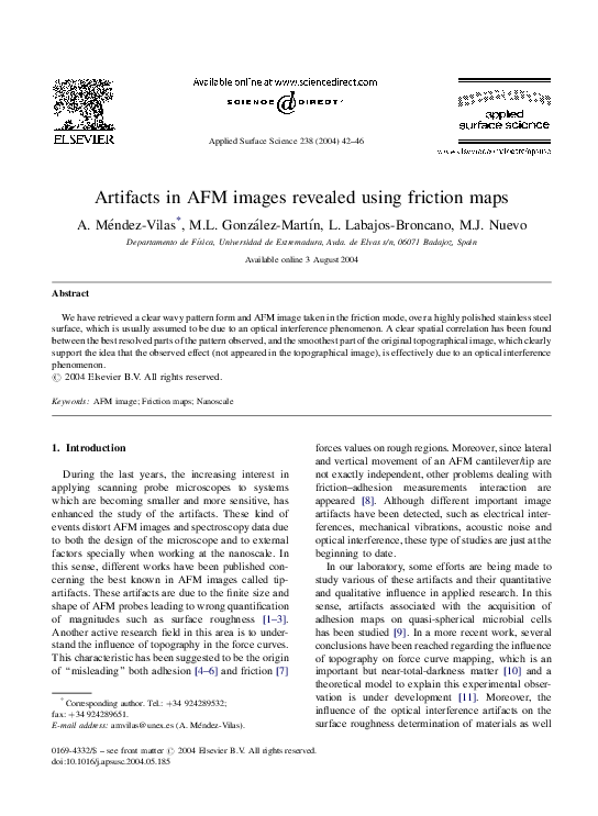 (PDF) Artifacts in AFM images revealed using friction maps